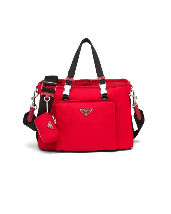 PRADA ペット用 トート キャリーバック レッド 皿、ポーチ付き 新品未使用 店舗限定品【PRADA】サフィアーノ×ナイロン☆ペット用バッグ (PRADA