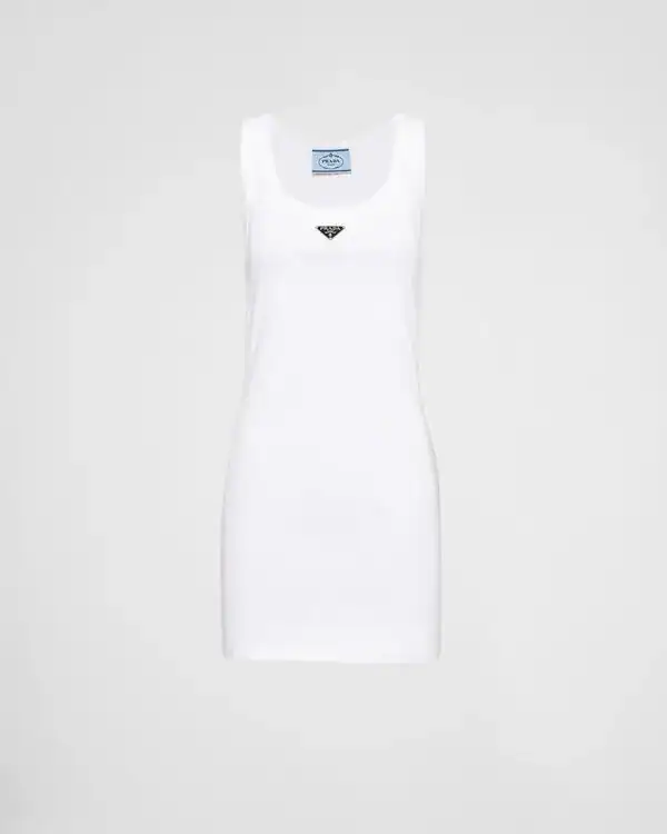 Prada Ribbed Knit Jersey Dress - White | Editorialist