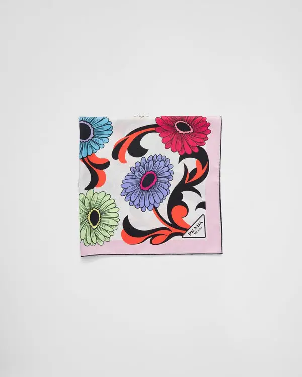 Prada Printed Silk Twill Scarf 90x90 - White