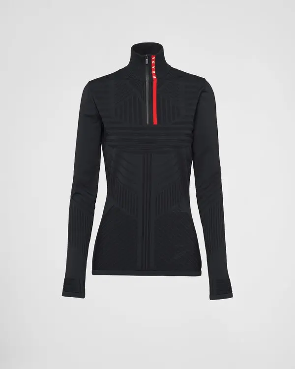 Prada Tech Rec Re-nylon Piqué Sports Top - Black