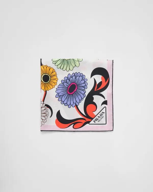 Prada Printed Silk Twill Scarf 55x55 - White