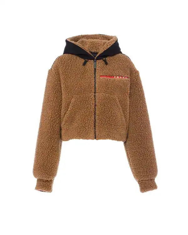 Prada Cropped Double Fleece Jacket - Brown | Editorialist