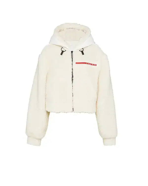 Prada Cropped Double Fleece Jacket - White | Editorialist
