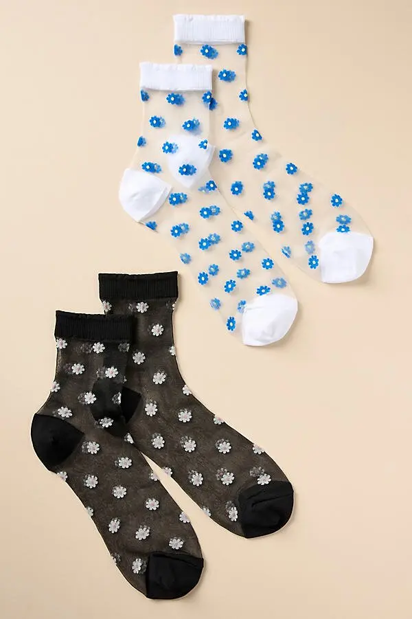 Anthropologie Sheer Socks Set Of 2 - Daisy Blue