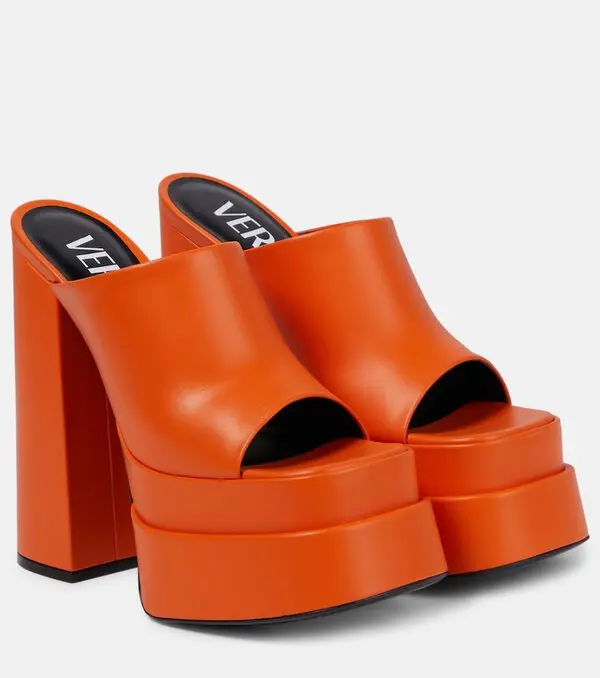 Versace Leather Platform Mules - Orange