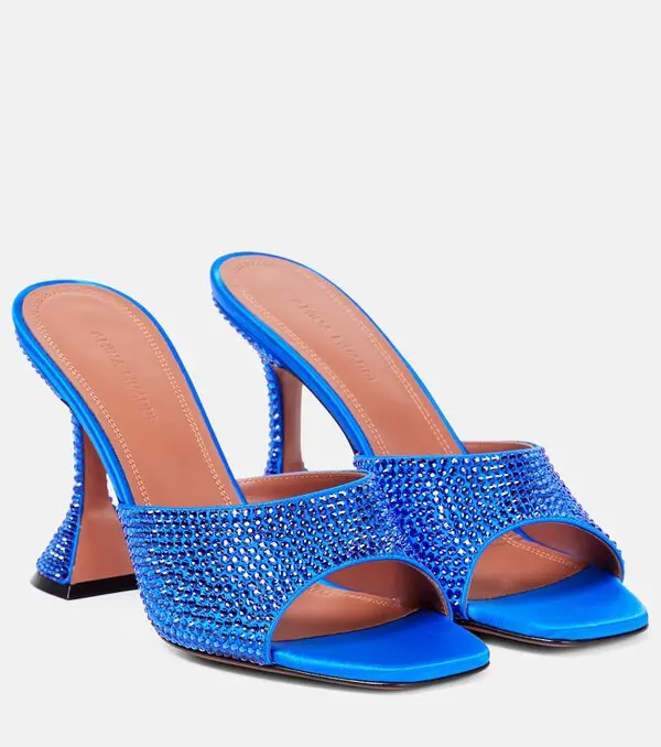 Amina Muaddi Lupita Embellished Satin Mules - Blue