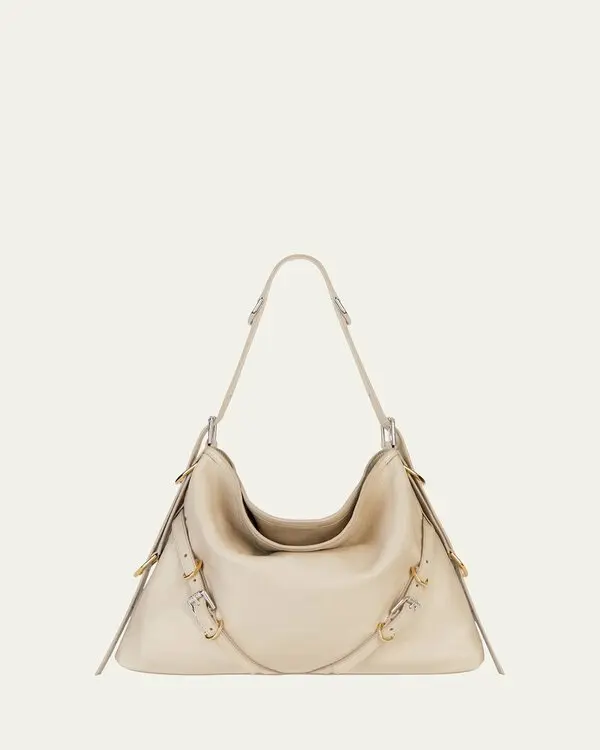 Givenchy Voyou Medium Shoulder Bag In Tumbled Leather - Natural Beige
