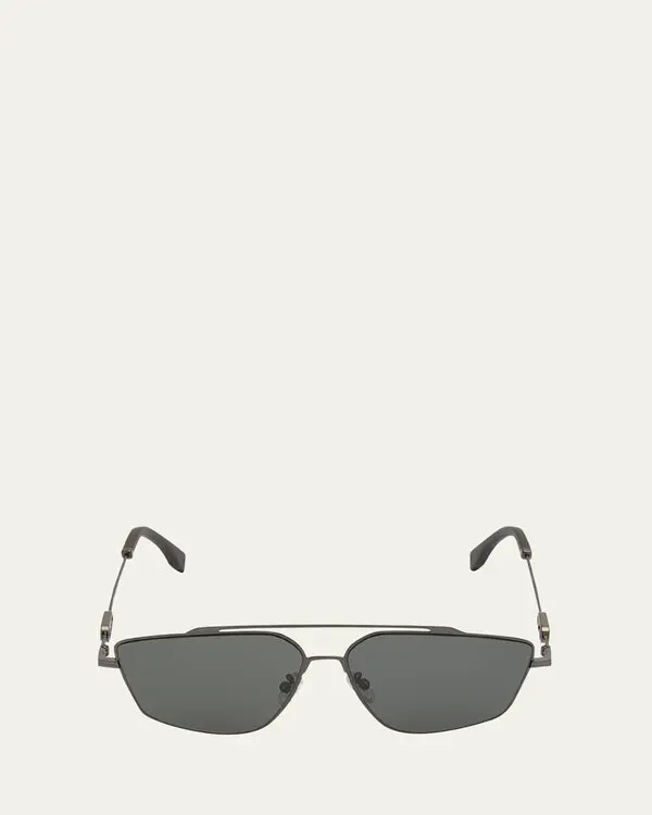 Fendi O'clock Metal Aviator Sunglasses - Shiny Dark Ruthenium Smoke