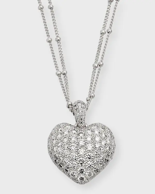 Neiman Marcus 18k Diamond Heart Pendant Necklace - White Gold
