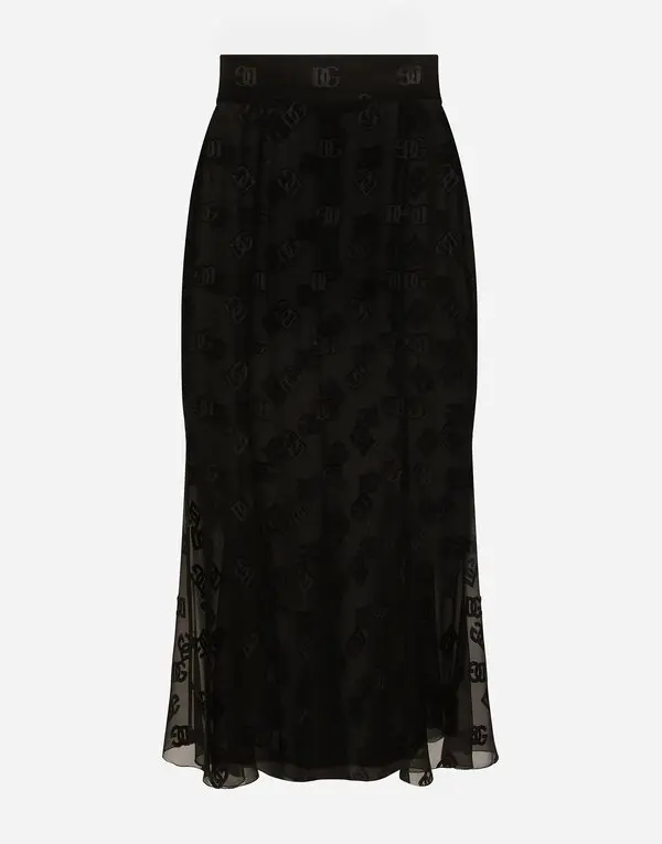 Dolce & Gabbana Devoré Satin Skirt With Dg Logo - Black