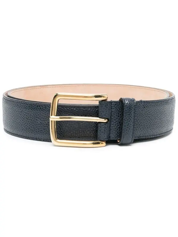 Thom Browne 4-bar Stripe Pebbled Leather Belt - Blue