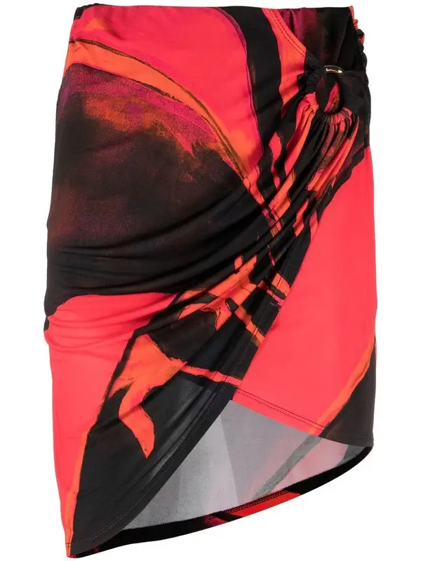 LOUISA BALLOU Queen-print Draped Miniskirt - Black