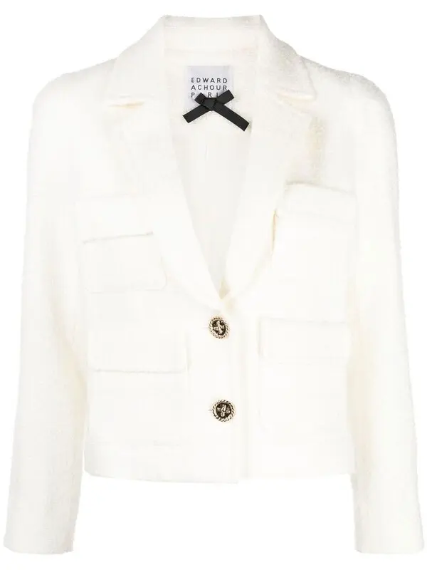 Edward Achour Paris Cropped Tweed Jacket In Neutrals - 25% Off