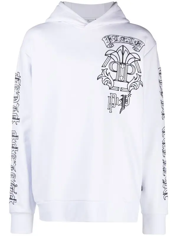 Philipp Plein Skull-print Embroidered Hoodie - White
