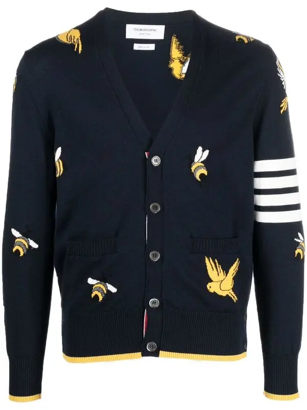 Thom Browne 4-bar Stripe Intarsia-patterned Cardigan - Blue
