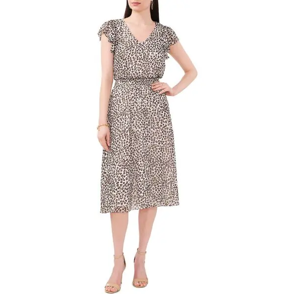 Chaus Smock Waist Animal Print Dress - Soft Ecru 105
