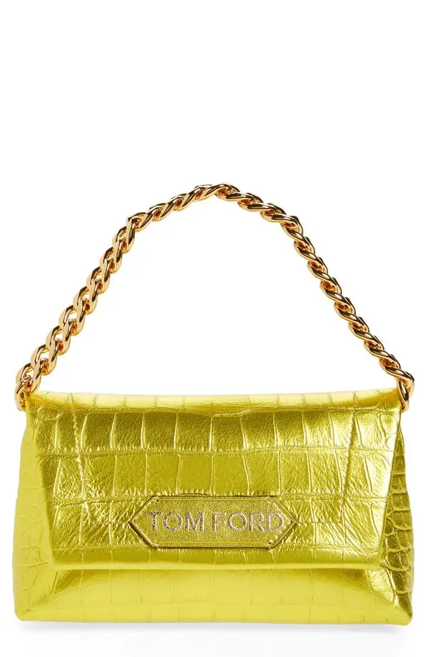 Tom Ford Mini Metallic Croc Embossed Leather Shoulder Bag - Mimosa | Editorialist