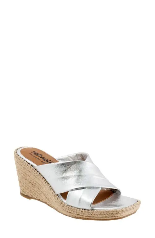 SOFTWALK® Hastings Espadrille Platform Wedge Slide Sandal - Silver Metallic
