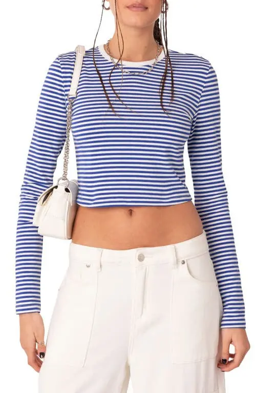 EDIKTED Montie Stripe Crop Top - Blue Stripes