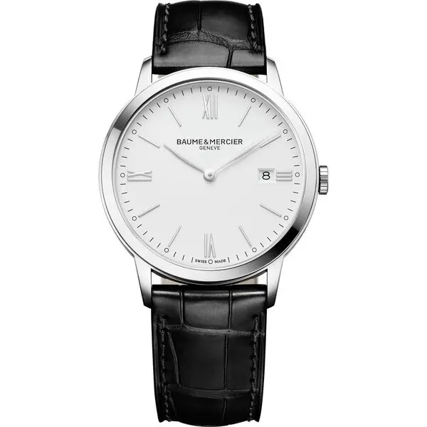 Baume & Mercier Classima Leather Strap Watch - White