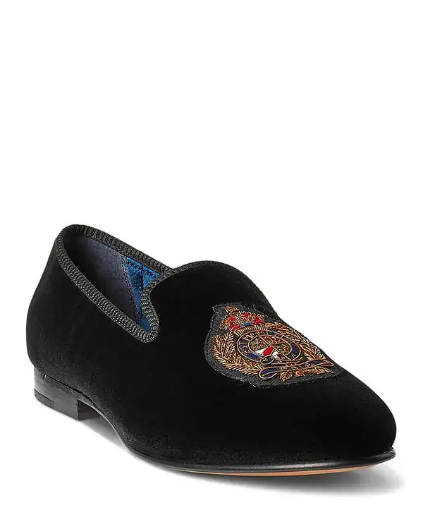 Polo Ralph Lauren Paxton Crest Velvet Slipper - Black/Embroidery