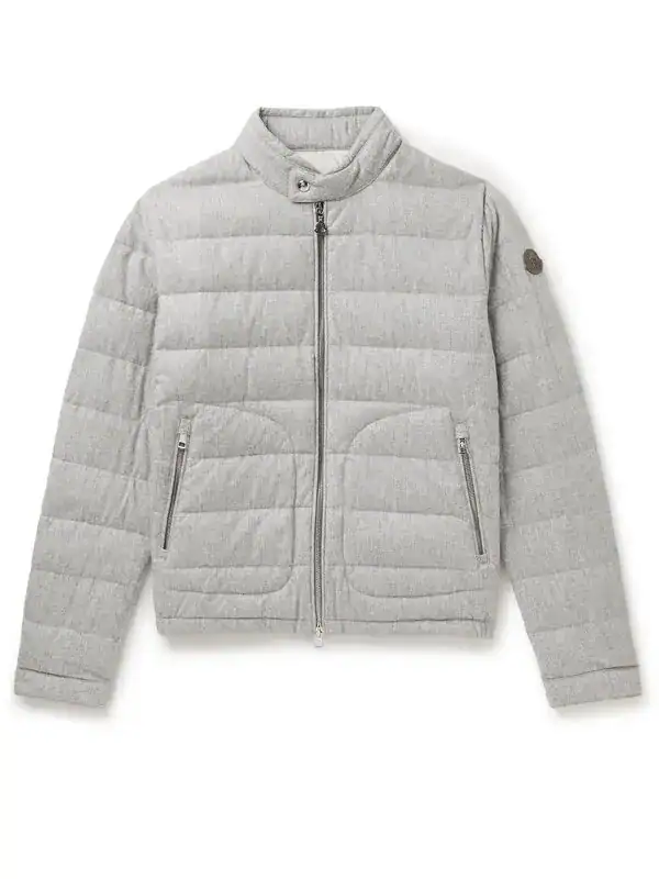 Moncler Acorus Logo-appliquéd Quilted Flannel Down Jacket 2 - Gray ...