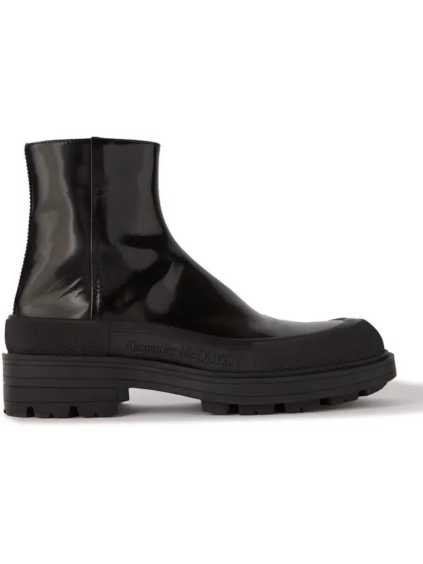 Alexander Mcqueen Rubber-Trimmed Leather Chelsea Boots Black