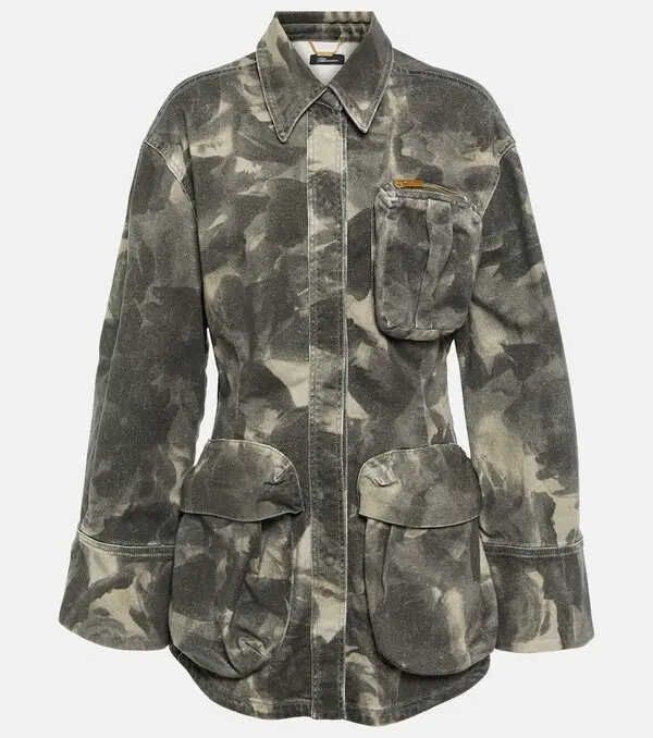 Blumarine Belted Printed Denim Jacket