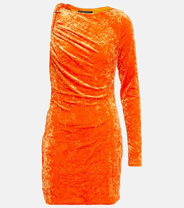 Versace Asymmetric Velvet Minidress - Orange