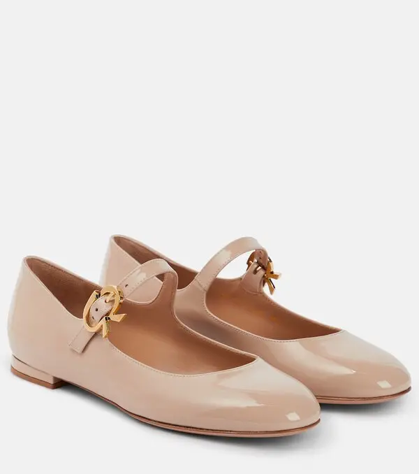 GIANVITO ROSSI Mary Ribbon Ballet Flats - Neutrals