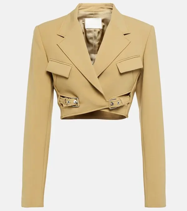 DION LEE Interlock Belted Cropped Blazer - Green