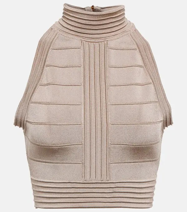 Balmain High-neck Cropped Top - Beige