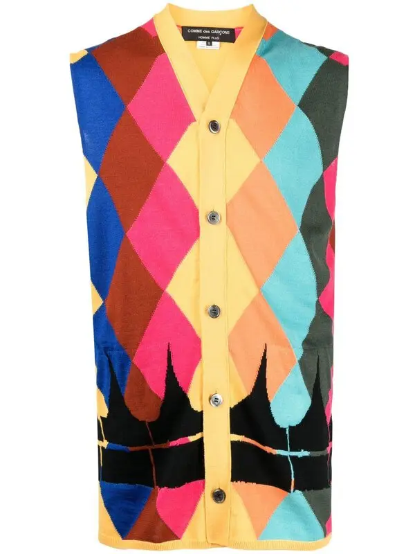 Comme Des Garçons Argyle Intarsia-knit Cardigan