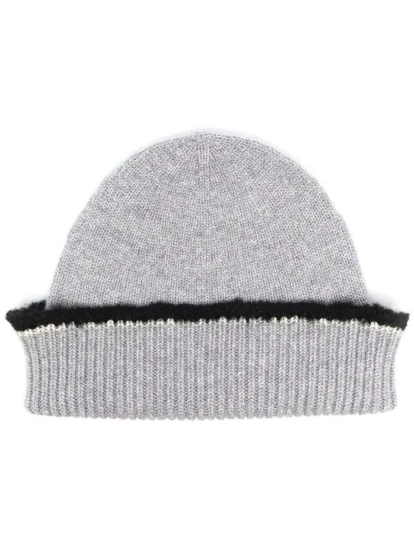 BARRIE Shearling-trim Cashmere Beanie - Grey