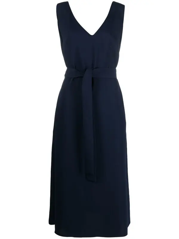 P.a.r.o.s.h V-neck Tie-waist Midi Dress - Blue