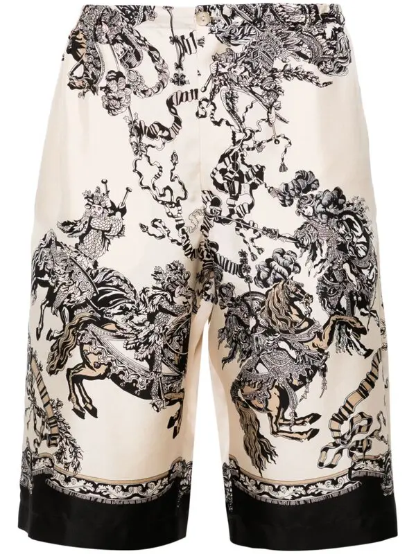 Gucci Baroque-print Silk Shorts - Neutrals
