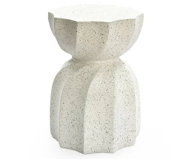 LUXEN HOME Luxenhome Off White With Gray Cement Hourglass Ide Table