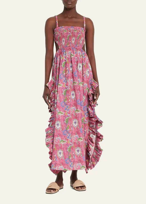 Buy Caroline Constas Margo Ruffled Slit Floral Poplin Gown - Pink ...