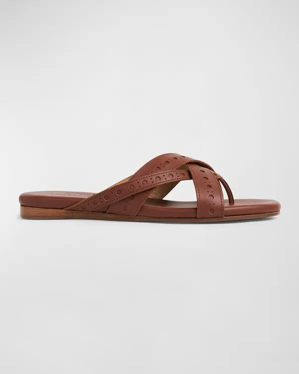 The Office Of Angela Scott Ms. Alice Calfskin Flat Thong Sandals - Cognac