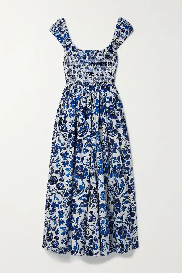 La Ligne Vivian Gathered Floral-Print Cotton Maxi Dress In Blue - 40% Off |  Editorialist