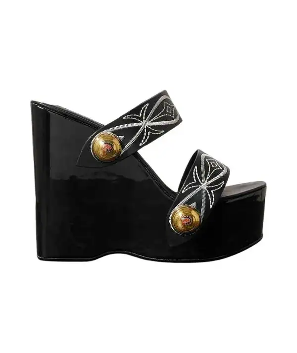 Emilio Pucci Embellished Embroidered Leather Wedge Sandals Black