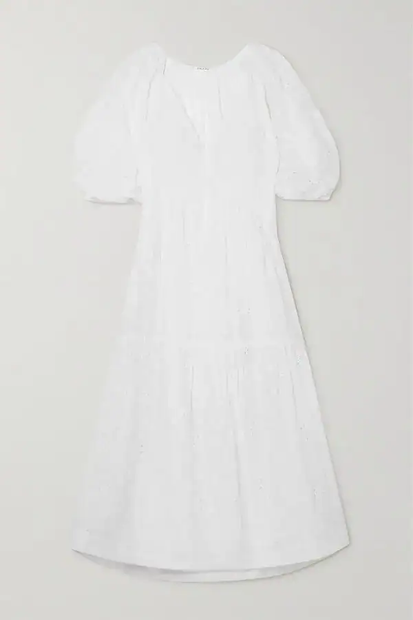 knee length dresses for ladies Yumi White Broderie Anglaise Midi Dress With Split Hemline main image 1