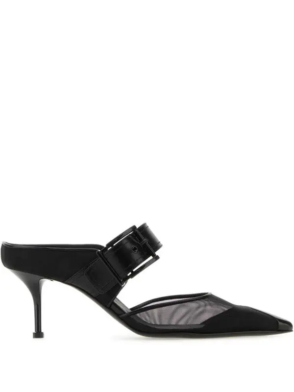 Alexander McQueen 65mm Buckled Mesh Mules - Black