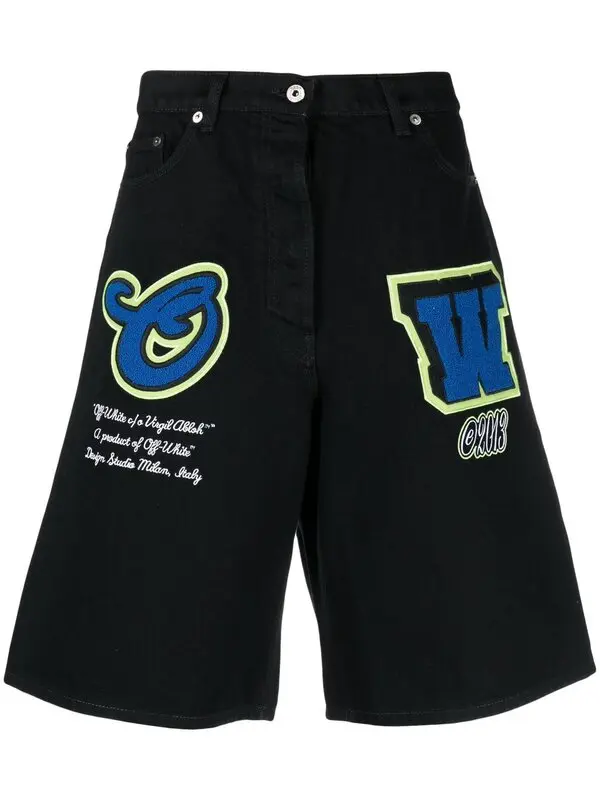 Off-White Patch Wide-leg Denim Shorts