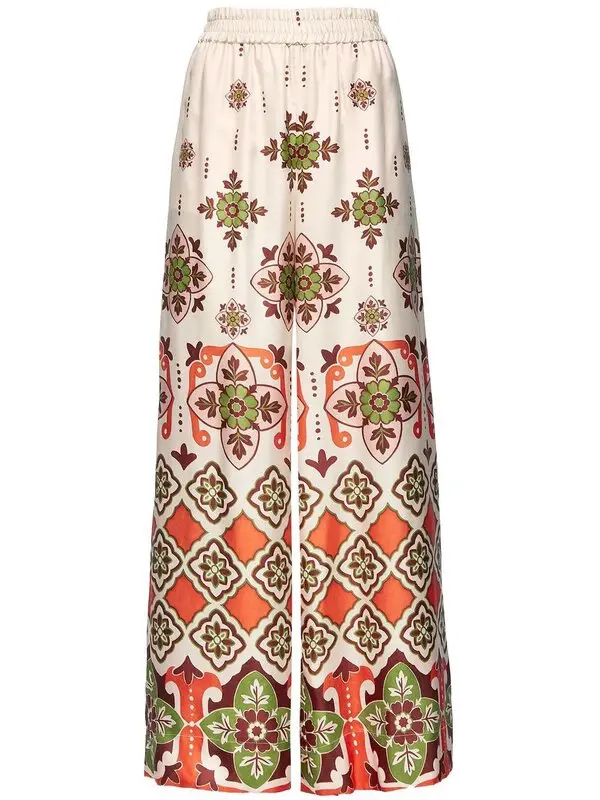 La DoubleJ Printed Silk Palazzo Trousers - Orange