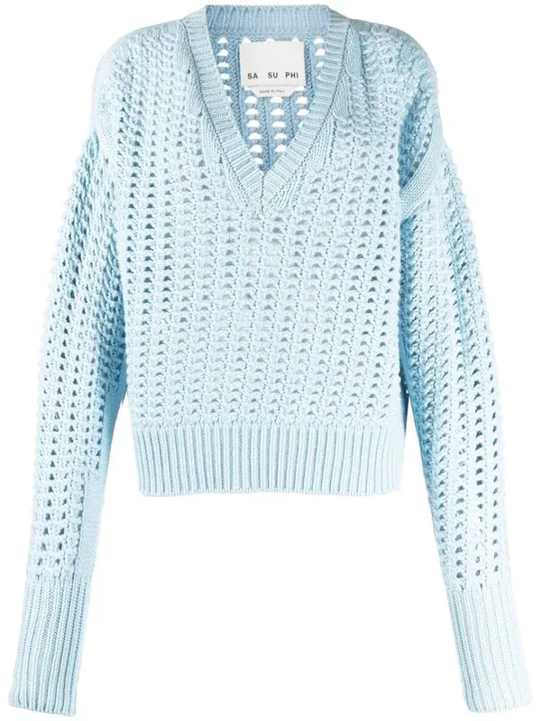 SA SU PHI V-neck Open-knit Jumper - Blue
