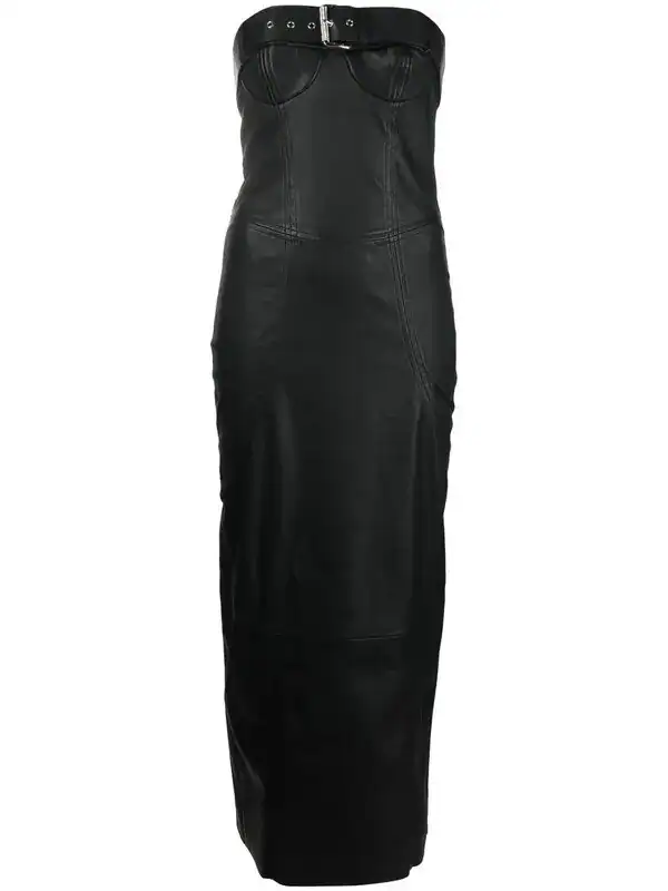 Drome Strapless Leather Midi Dress In Black - 38% Off | Editorialist