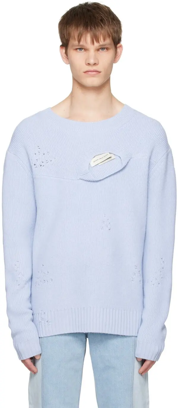 Feng Chen Wang Distressed Sweater In Blue - 60% Off | Editorialist