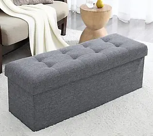 ORNAVO HOME Foldable Tufted Linen Large Storage Ottoman Bench