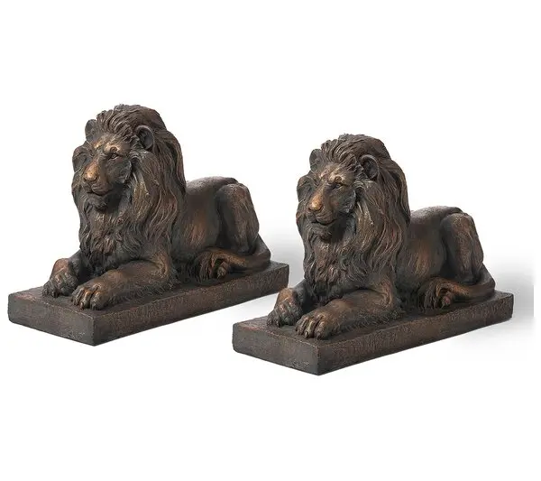 GLITZHOME 21' Lying Guardian Lion Garden Statue S S/2